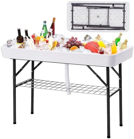 Amazon.com: KOTEK Folding Ice Cooler Table with Matching Skirt & Drain ...