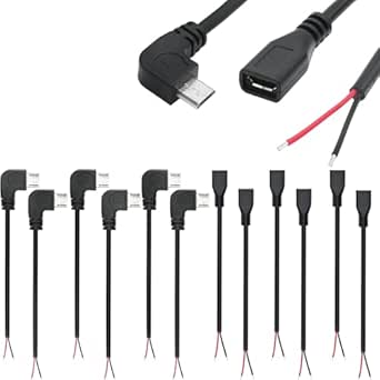RUNCCI-YUN 12 Pieces Micro USB Pigtail Cable 5 V / 2 A 90 Degree USB 2. ...