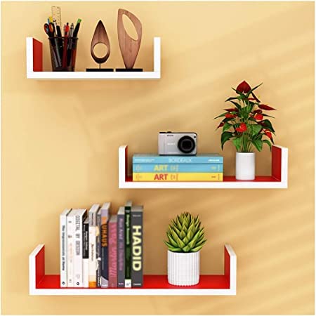 WIQOWEG Set of 3 Floating “U” Shelves, Easy-to-Assemble Floating Wall ...