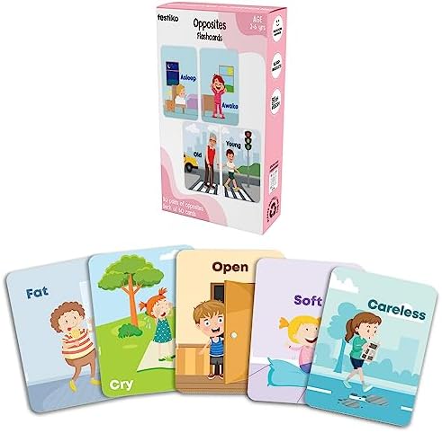 Buy Festiko® 1 Set of 60 Pcs Opposite Flash Cards, Antonyms Flash Cards ...