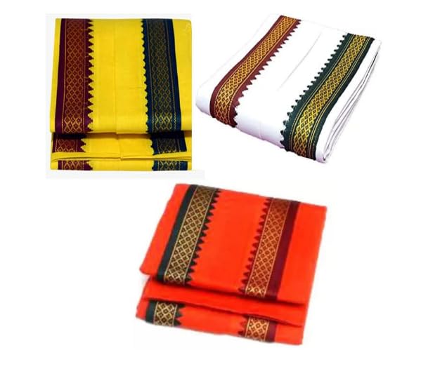 Cotton Men's Angavastram Towel | Pooja Gift for Iyer(White,Yellow ...