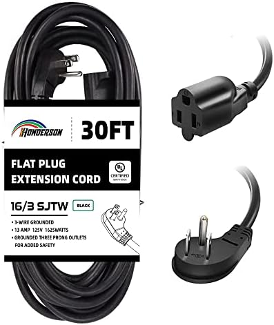 Amazon.com: Honderson 30FT Extension Cord -Flat Plug 3 Prong Indoor ...
