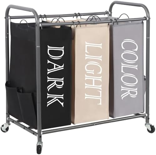 Amazon.com: Simple Houseware Heavy Duty 3-Bag Laundry Sorter Rolling ...