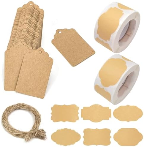 600 Pcs Natural Kraft Label Stickers Set with Card Tags, Self-Adhesive ...