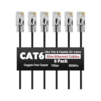 Amazon.com: CAT6 Ethernet Cable 0.6 FT (6-Pack), Slim Cat 6 Patch Cable ...