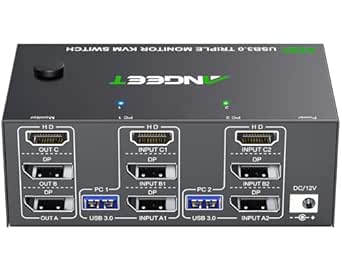 KVM Switch 3 Monitors 2 Computers 8K@60Hz 4K@144Hz, ANGEET HDMI ...