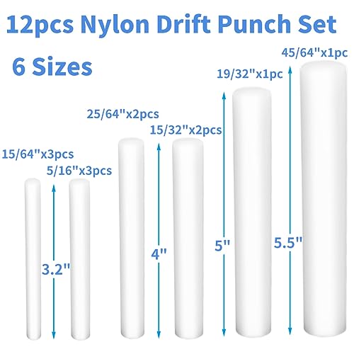 12 Pcs Nylon Drift Punch Set, Non-marring Non-sparking Nylon Rod, 15/64 ...