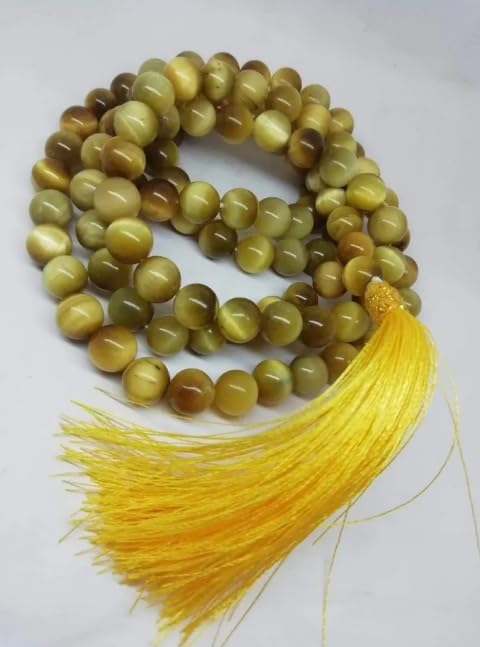 Gemz Mine Yellow Cats Eye Mala 108 Beads Round Stone Beads for ...