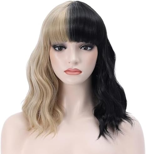 Amazon.com: Anogol Wig Cap+ Half Pink Half Black Wigs Long Wavy Split ...