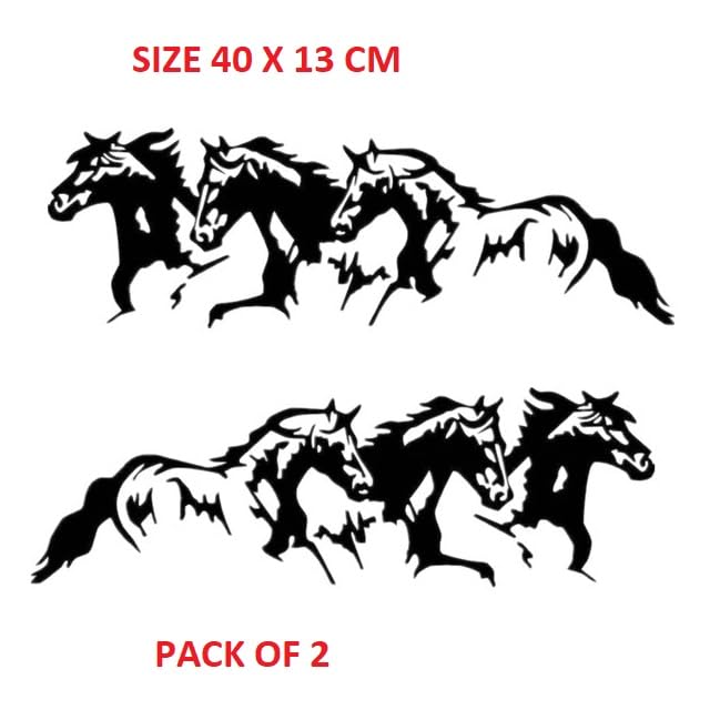RUDRANSH B31 Running Horses Vinyl car Sticker (Black) Pack of 2 Car ...