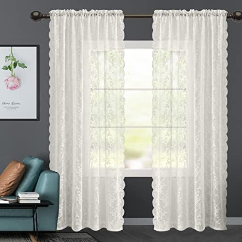 EDIONS White Floral Sheer Lace Curtains 84 Inch Length, Vintage ...