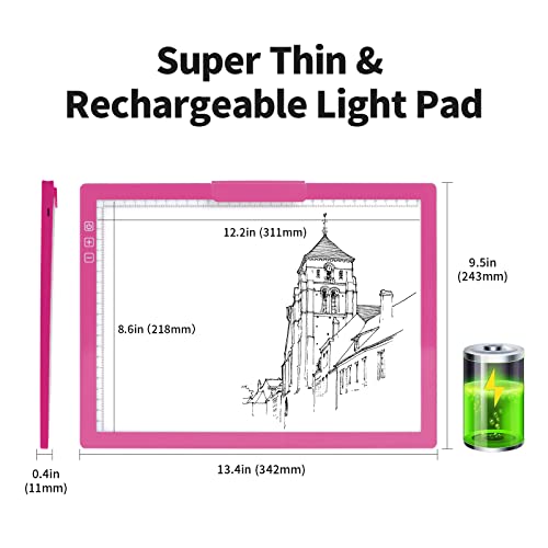 A4 Light Box, Rechargeable LED Light Pad with 6 Level Adjustable ...