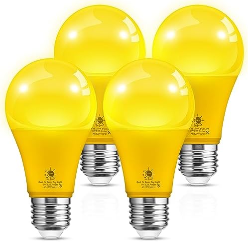 DEWENWILS 4 Pack Yellow Bug Light Bulbs for Outside, Dusk to Dawn A19 ...