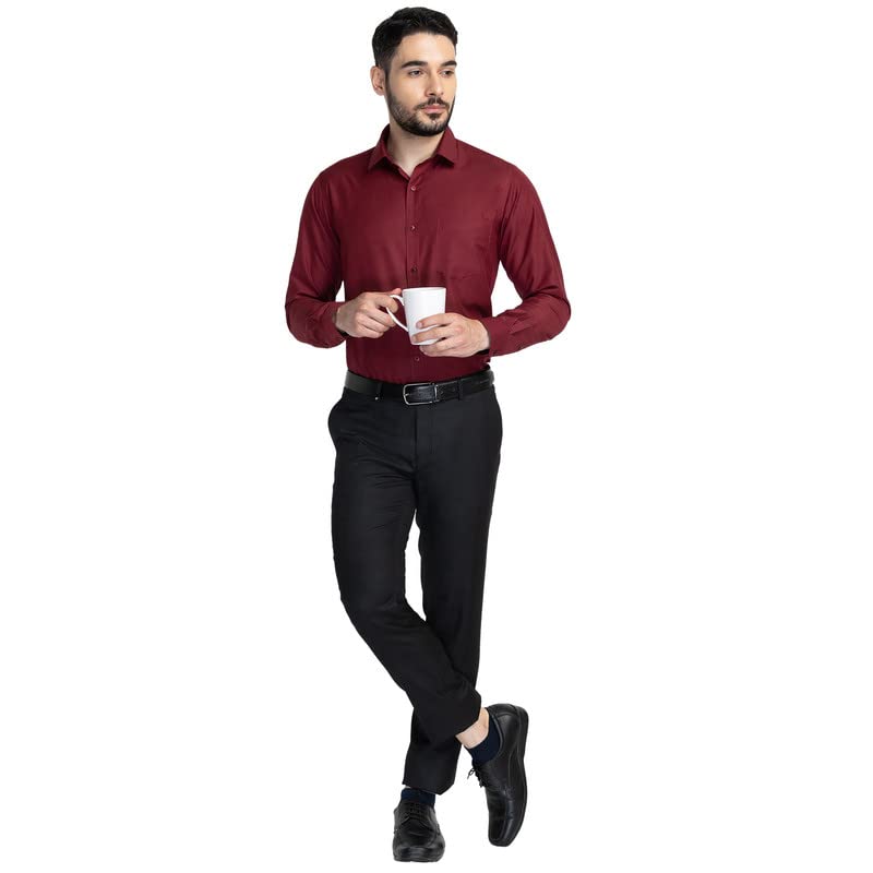 Buy Oxemberg Men's Cotton Blend Slim Fit Formal Shirt (Maroon, 38 ...