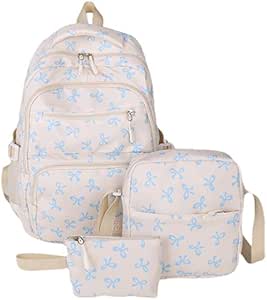 Amazon.com: 3pcs Blue Bow Backpack for Girls- Cute Kawaii Preppy ...