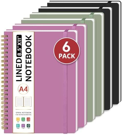Taja Spiral Lined Notebook, 8.5"x11" Notebooks for Work, 6 Pack, Large ...