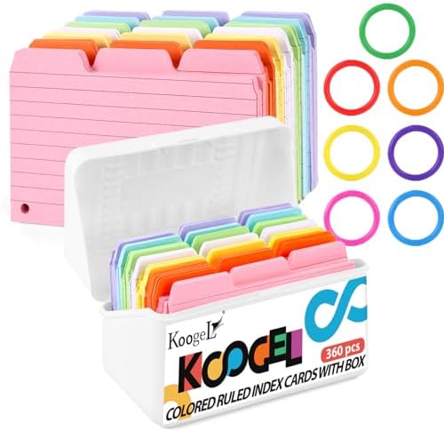 Amazon.com : Koogel Index Card Storage Box Set, 350PCS Tabbed Index ...