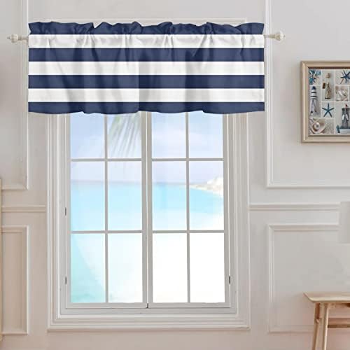 Amazon.com: YOKOU Curtain Valance, Navy Blue and White Stripe Short Rod ...