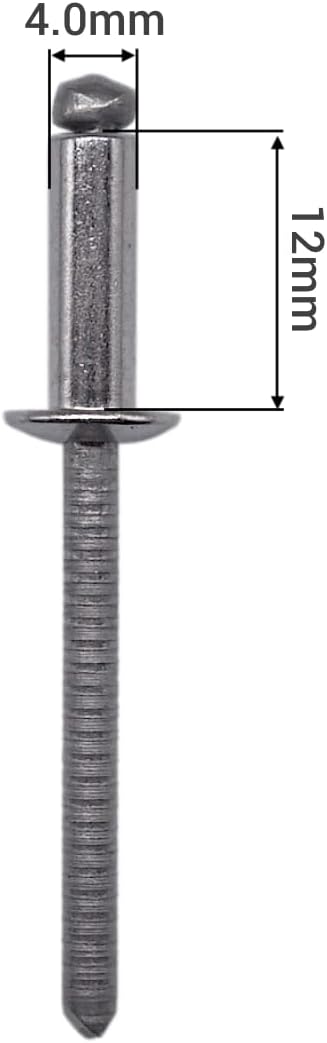 (Pack of 10 pcs) Stainless Steel Blind Rivets 4.0 x 12 mm, Dome Head ...