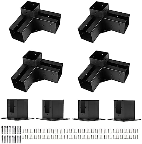MetalMaximo 8pcs Pergola Bracket Kit 4x4 Base and Corner Connect ...