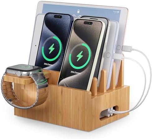 Amazon.com: Bamboo Charging Station Rack, Wooden Dock Stand for Cell ...