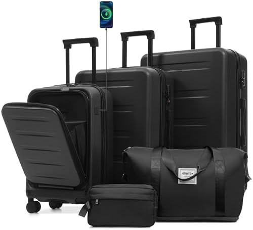 Amazon.com | Merax Luggage Sets 5 Piece,Front Open Hardshell Expandable ...