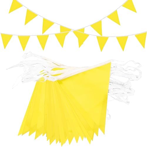 Topeedy 20M Yellow Bunting Flags Party Decoration,40pcs Reusable Yellow ...
