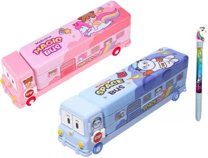 Balaji Traders Bus Pencil Box with Wheel Stylish Bus Geometry Box ...