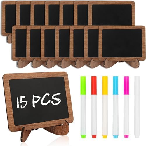 Temlum 15 Pcs Mini Chalkboard Sign, 2.9″ x 3.9″ Wooden Blackboard ...