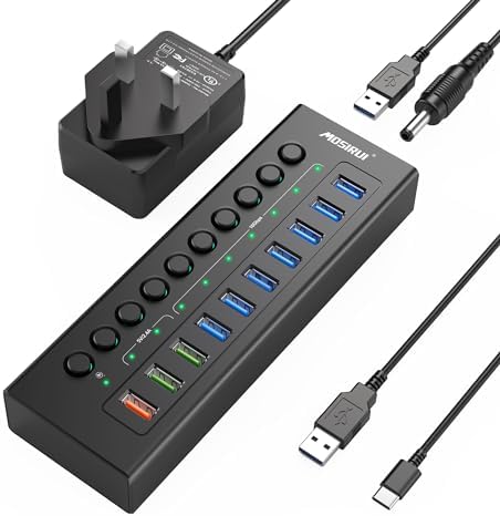 Powered USB C Hub 10Gbps Aluminum 4-Port USB C Splitter with 4 USB-A ...
