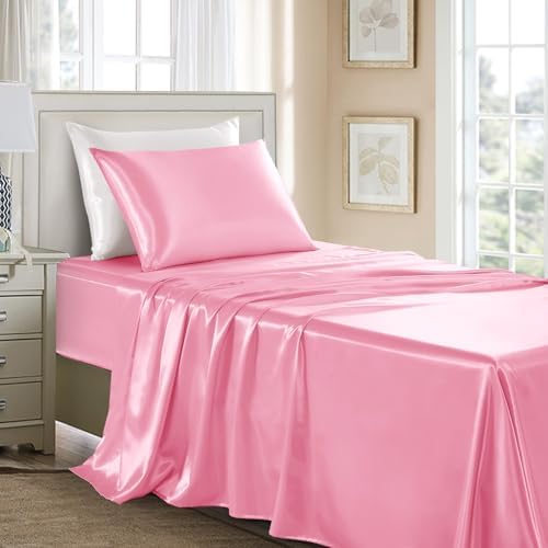 Amazon.com: Vonty Satin Sheets Twin Silky Soft Satin Bed Sheets Pink ...