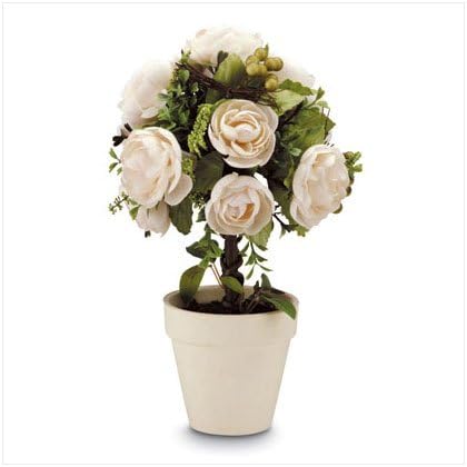 Amazon.com: White Rose Topiary: Artificial Topiaries: Home & Kitchen
