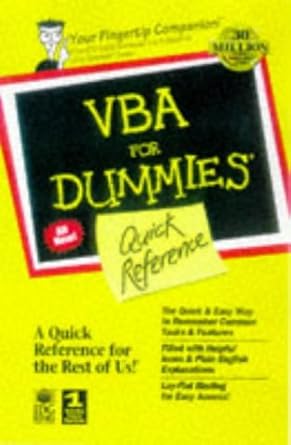 VBA For Dummies Quick Reference: Amazon.co.uk: Litwin: 9780764502507: Books