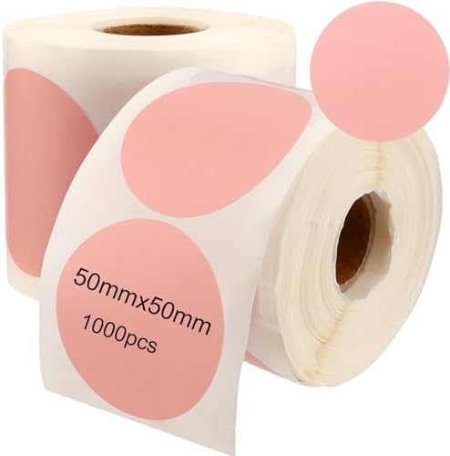 ZOENHOU 2 Roll 50mm Circle Thermal Sticker Labels Pink, 1000PCS Self ...