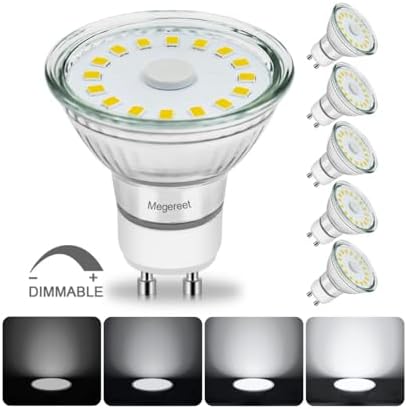 Megereet GU10 LED Bulbs Dimmable,50 Watt Halogen Equivalent, Daylight ...