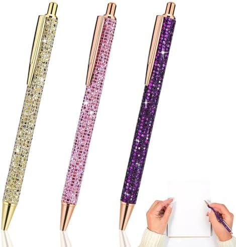 KkvoGmle 3 Pcs Bling Metal Pens Glitter Ballpoint Pens Retractable ...