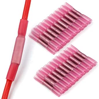 100/50PCS 22-18AWG Electrical Heat Shrink Butt Crimp Terminals Red Waterproof Fully Insulated ...