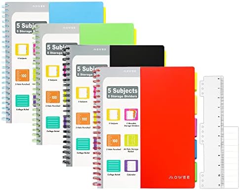 Amazon.com : MOWEE 4 Pack Spiral Notebook - 5 Subject Notebook, College ...
