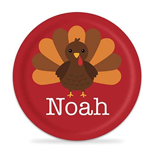 Amazon.com: Thanksgiving Plate - Red Turkey Melamine Personalized Name ...
