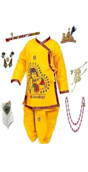 Buy Krishna Baby Boy Dress Set, Cotton, Krishna Costume for Kids, Baby ...
