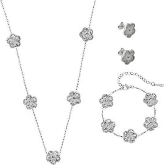 Amazon.com: Clover Jewelry Set 18K Gold Plated Stainless Steel Necklace ...