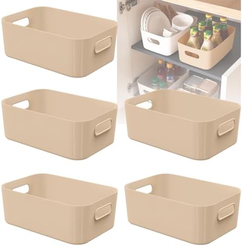 W&H 5 PCS Beige Plastic Storage Boxes, Small Open Storage Boxes with ...