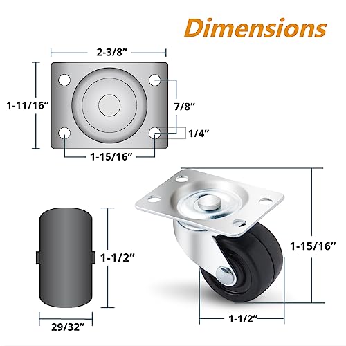 Snapklik.com : POWERTEC 17209V 1-1/2 Inch Swivel Caster Wheels Set Of 4