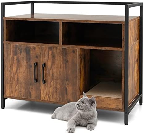 Amazon.com: IRONCK Litter Box Enclosure with 3 Shelves and Doors, Large ...