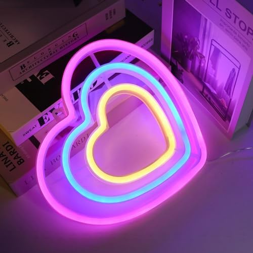 ENUOLI Heart Neon Sign,Heart Neon Light Love Heart Shaped LED Light ...