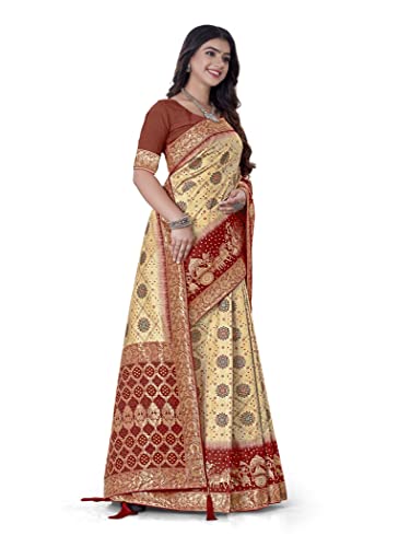 Buy RUDVED Women's Jacquard Patola Silk Saree With Unstitched Blouse ...