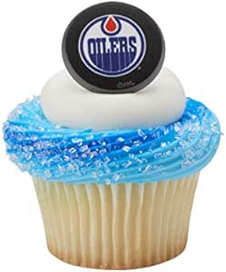 Amazon.com: NHL Edmonton Oilers Team Logo Cupcake Topper Rings - 24 ...