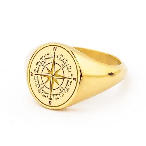 Amazon.com: Gold Compass Signet Ring, Traveler Navigation Ring ...