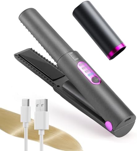 Amazon.com : Cordless Hair Straightener and Curler 2 in 1, Mini Portable Straightener for Travel ...