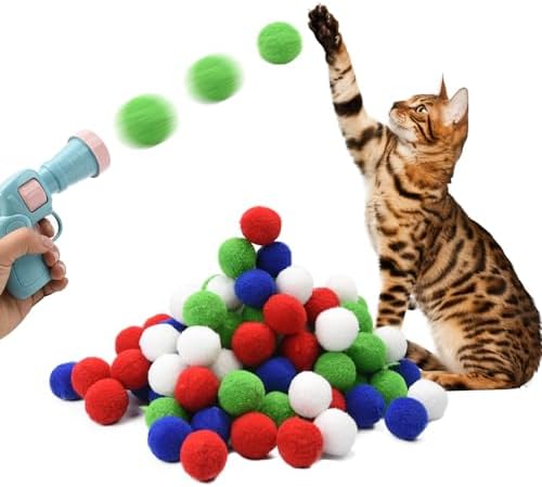 Interactive Cat Toy with 100 PCS Soft Pom Balls, Training Cat Ball ...